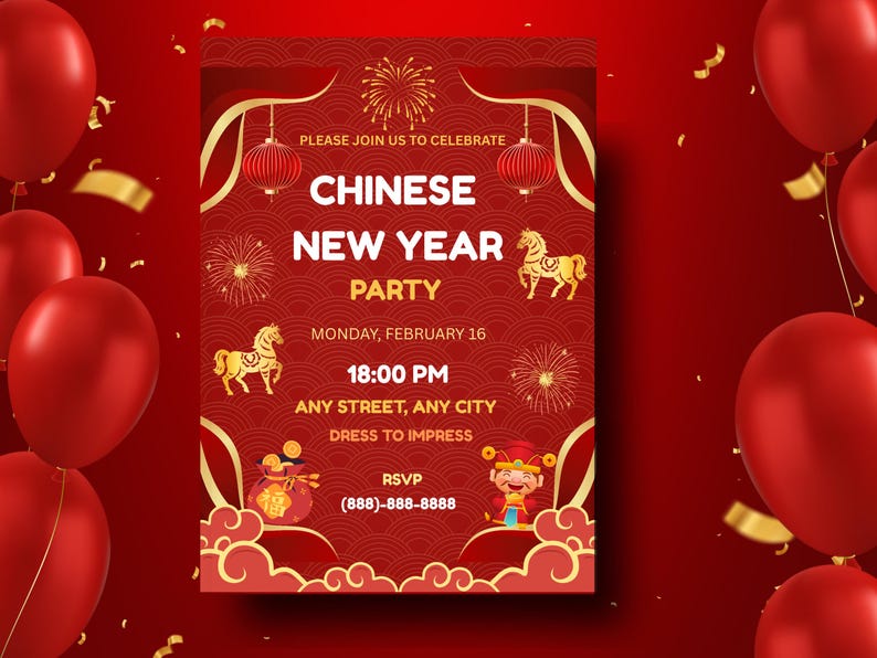 Chinese Lunar New Year Invite Template Easy to Edit 2026 - Etsy