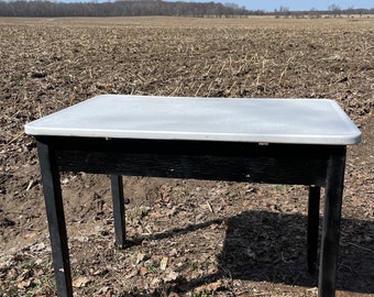 Vintage Antique Brown Porcelain Enamel Top Table Kitchen Dining ...