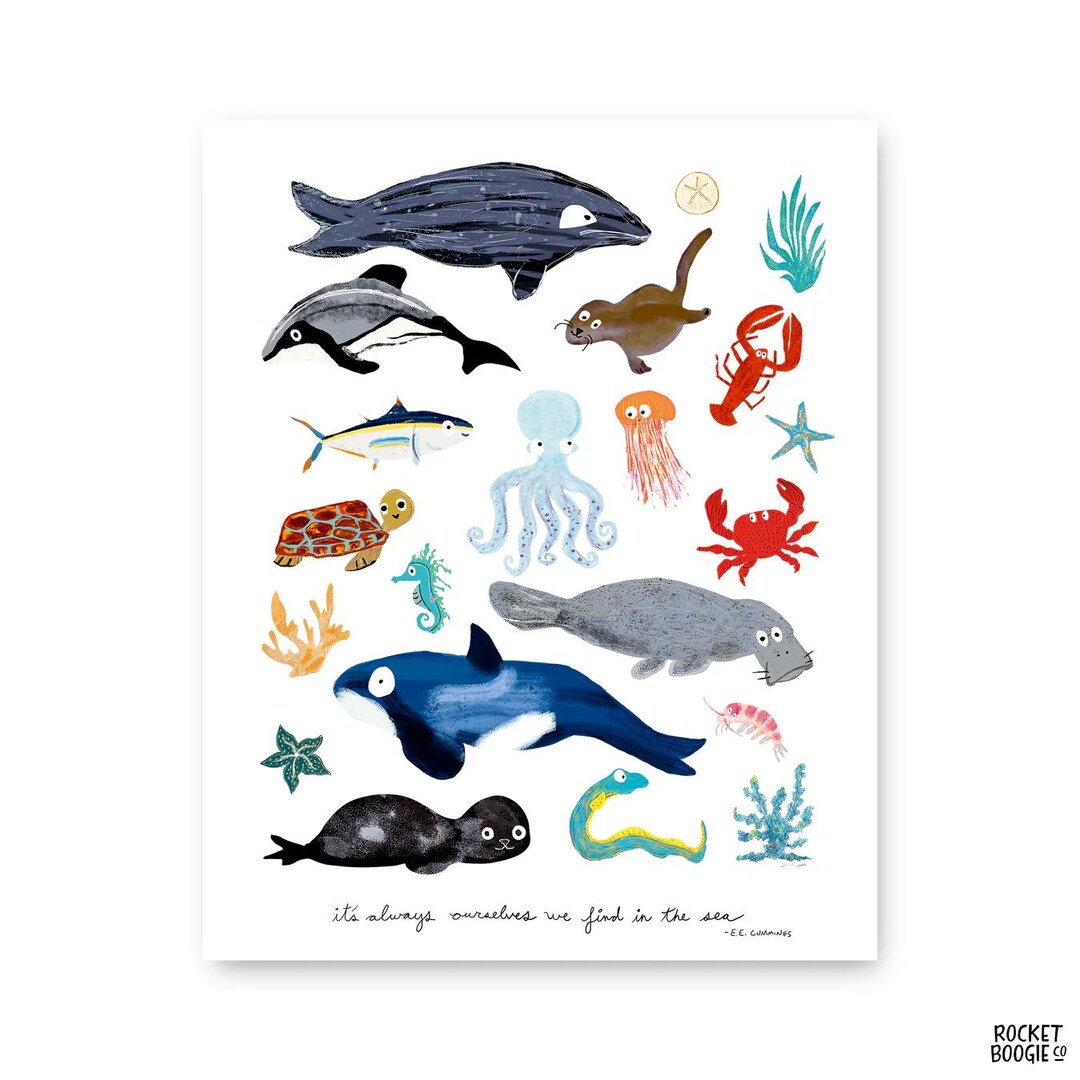 Ocean Animals Wall Art | Sea Creatures Nursery Print | Marine Life Kids ...