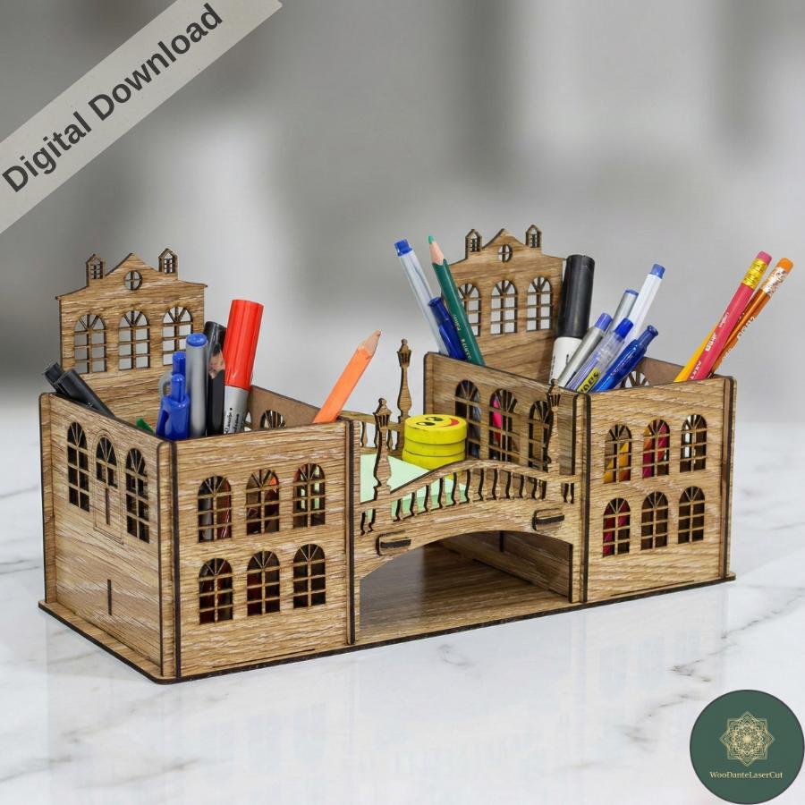 Laser Cut Pen Holder Desk Organizer SVG DXF | Wooden Office File - Etsy