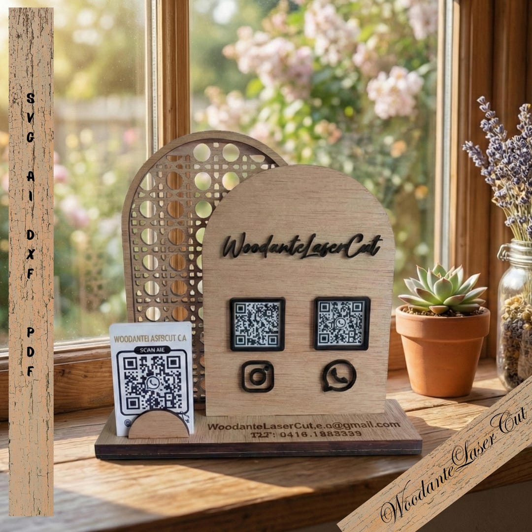 Laser Cut QR Code Display Stand SVG | Social Media Sign (digital ...