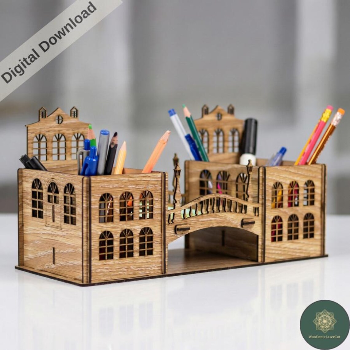 Laser Cut Pen Holder Desk Organizer SVG DXF | Wooden Office File - Etsy
