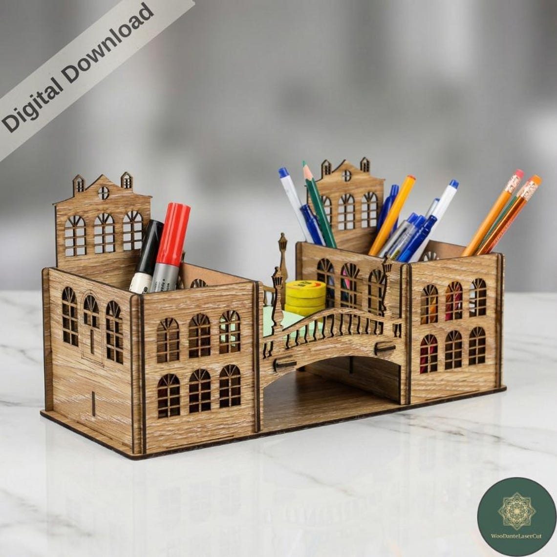 Laser Cut Pen Holder Desk Organizer SVG DXF | Wooden Office File - Etsy