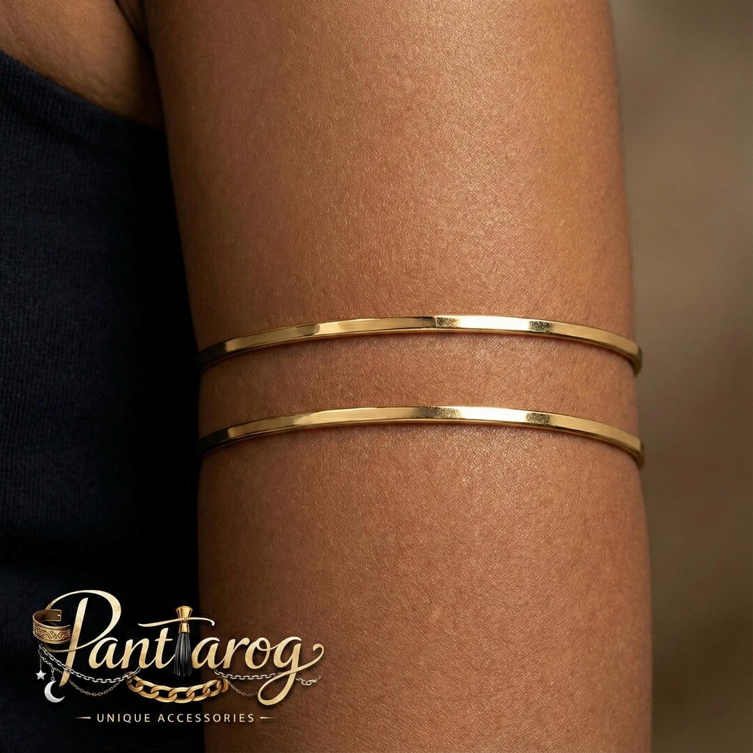 Geometric Hollow Arm Cuff - Minimalist Double Bar Upper Armband - Gold ...
