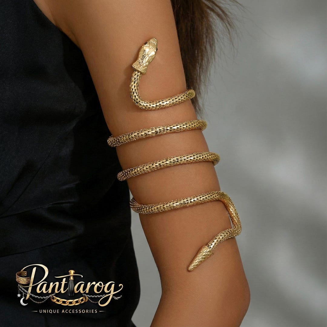 Gold Snake Arm Cuff - Coiled Serpent Upper Arm Bracelet - Egyptian ...