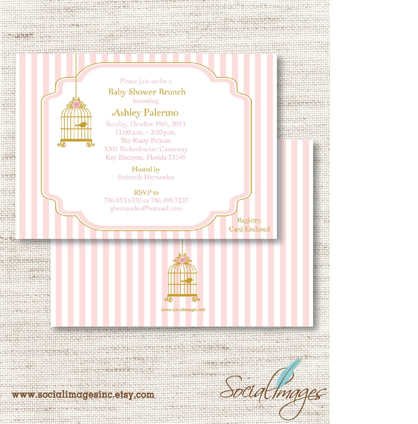 Pink Bird Cage BABY SHOWER INVITATION Printed or | Etsy