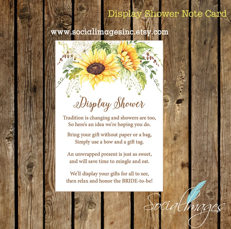 DISPLAY BRIDAL Shower NOTE Card // Sunflower Printed - Etsy