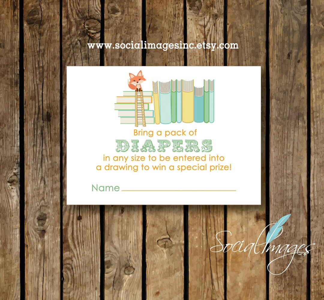 BOOK Theme BABY SHOWER Diaper Raffle Card // Printed - Etsy