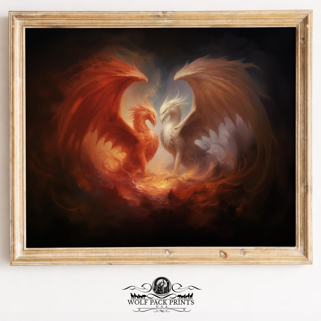 Romantic Dragons Heart Painting - Dramatic Fantasy Wall Art, Moody ...