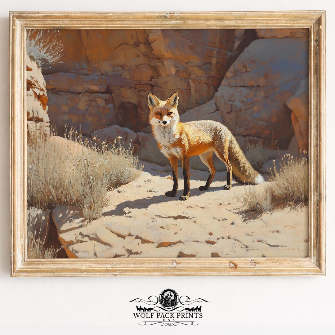 Rustic Red Fox Printable Wildlife Art, Southwestern Desert Landscape ...