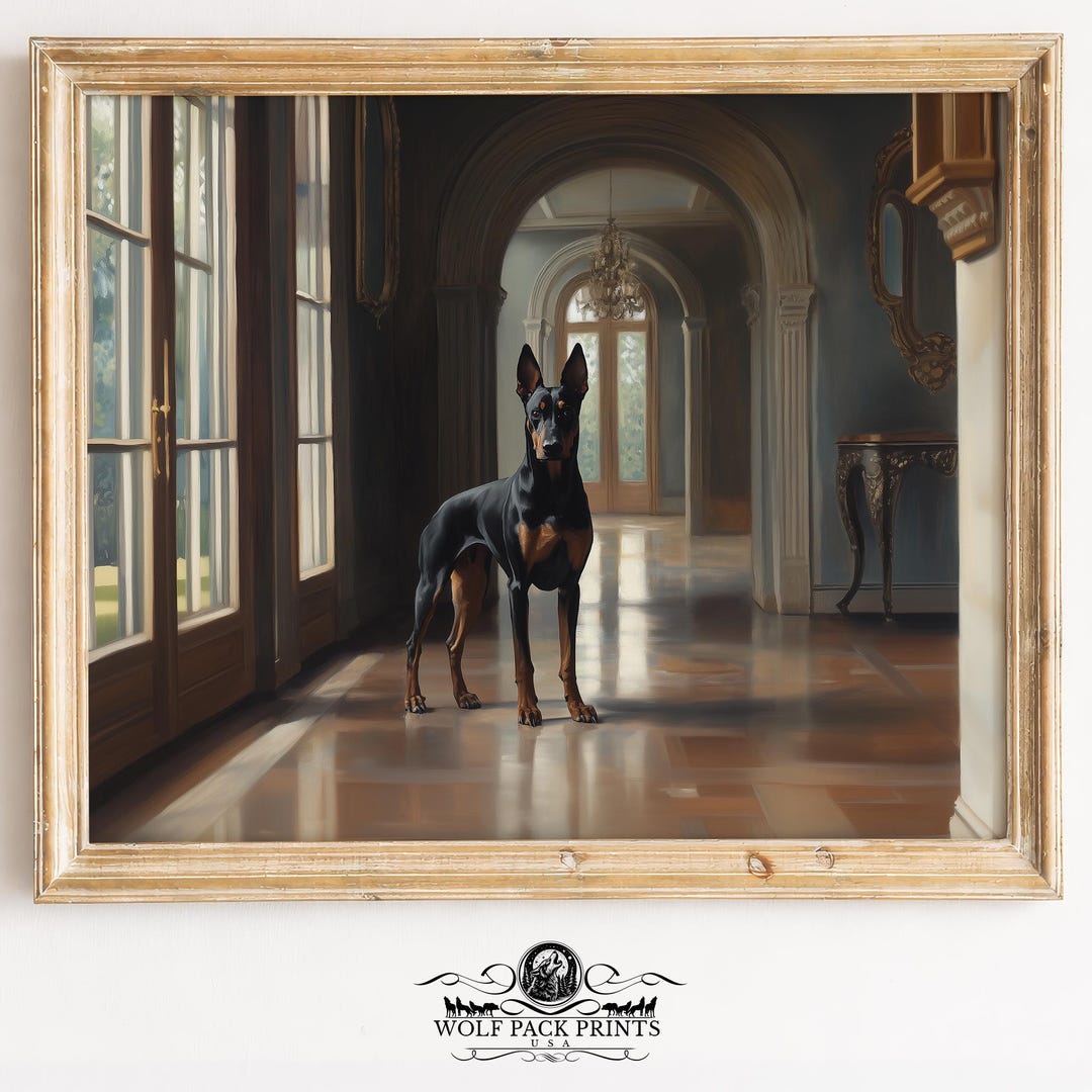 Vintage Doberman Pinscher Portrait, Royal Elegance, Regal Dog Art ...