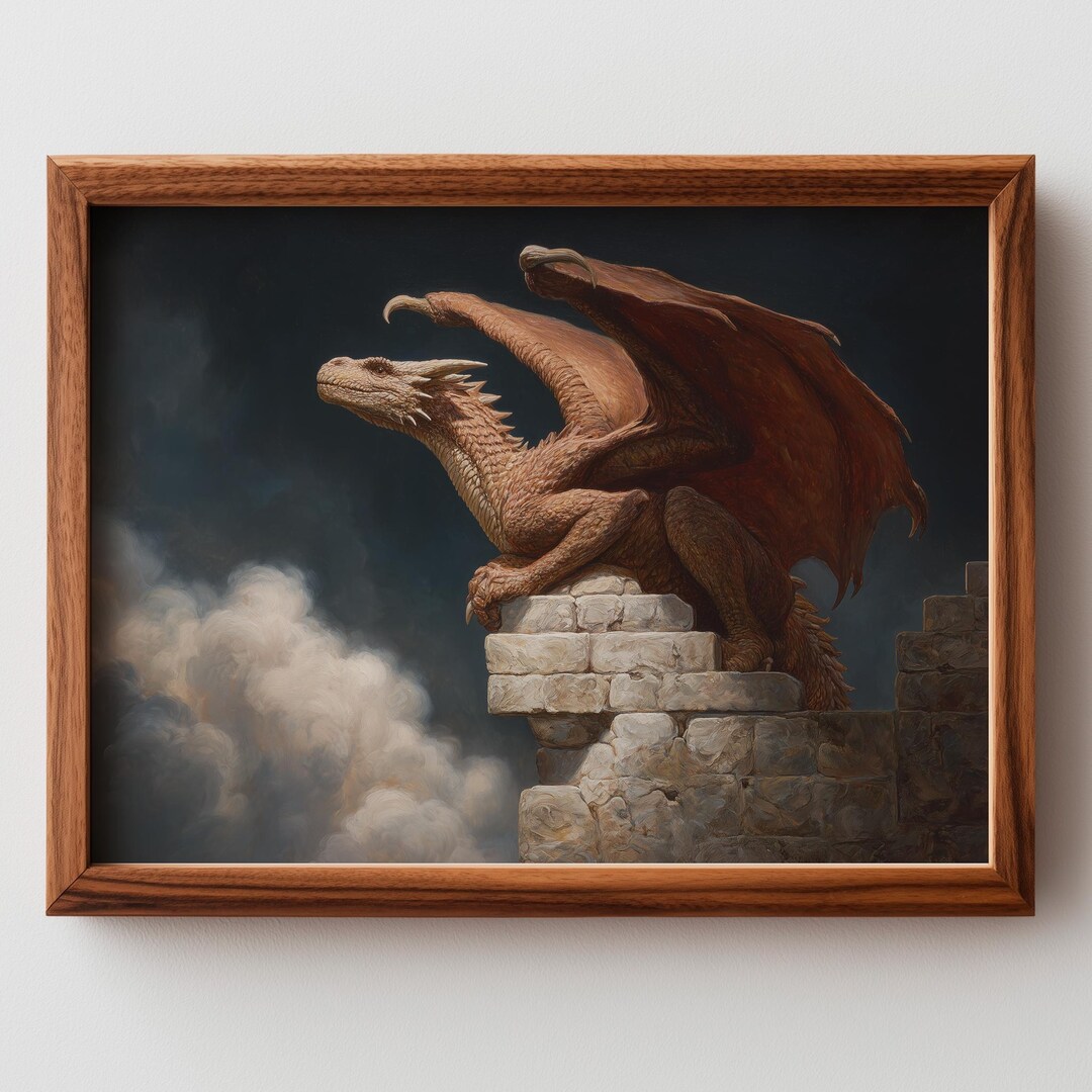 Moody Gothic Wyvern Castle Painting - Dramatic Fantasy Printable, Epic ...