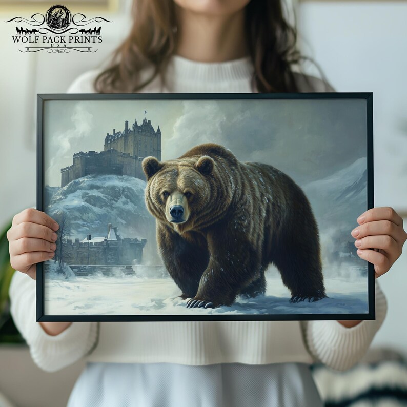 Moody Winter Bear With Edinburgh Castle - Rustic Wildlife Art, Dramatic ...