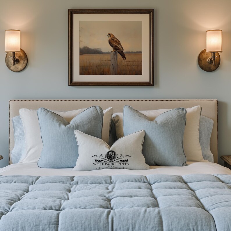 Red-tailed Hawk Rustic Wall Art - Realistic Wildlife Painting, Earthy ...