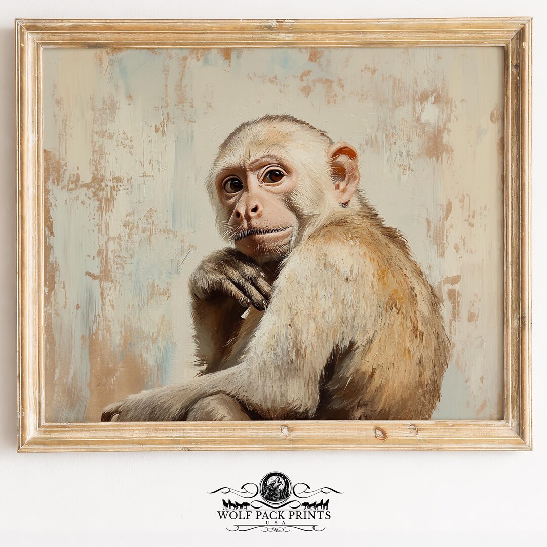 Vintage-inspired Capuchin Monkey Portrait - Rustic Cute Animal Art ...