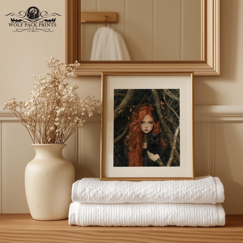 Dark Witch With Black Cat - Moody Gothic Halloween Portrait, Spooky ...