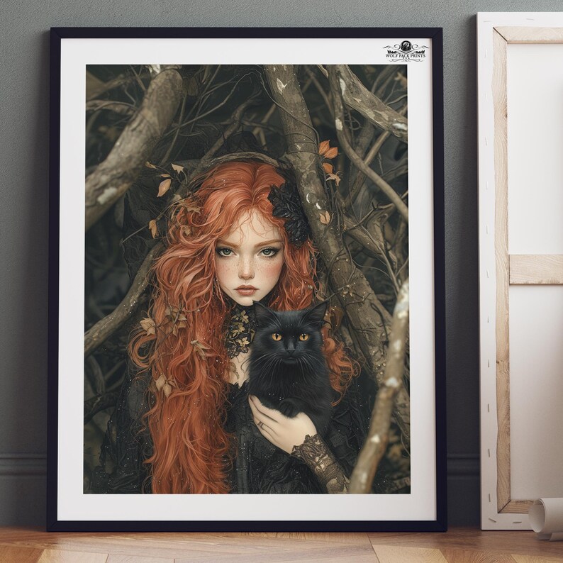 Dark Witch With Black Cat - Moody Gothic Halloween Portrait, Spooky ...