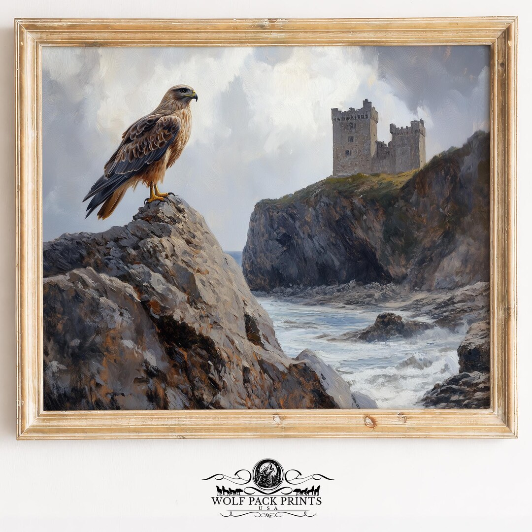 Moody Coastal Hawk Painting With Tantallon Castle Ruins - Dramatic ...