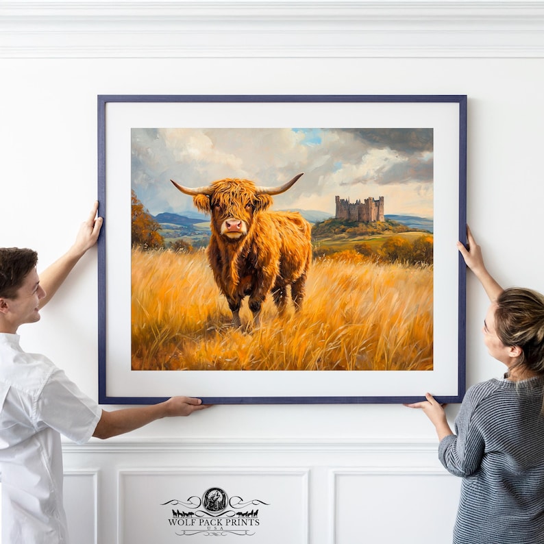 Rustic Highland Cow Blackness Castle - Cottagecore Vintage Animal Art ...