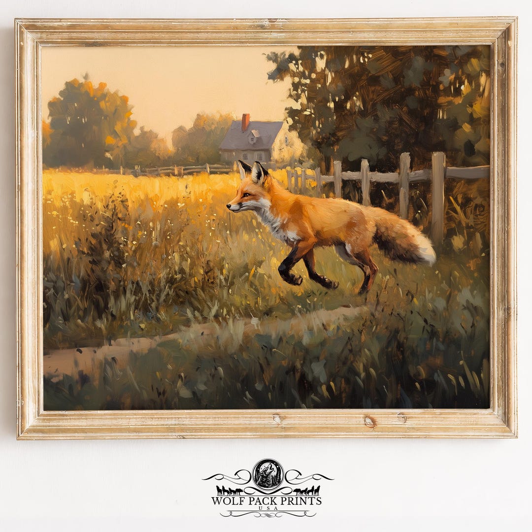 Rustic Red Fox Printable Art - Country Landscape With Golden Sunset ...