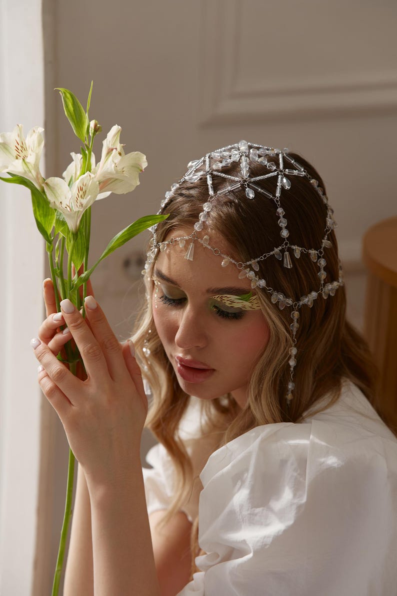 Crystal Bridal Crown, Ice Queen Headpiece, White Wedding Tiara, Goddess ...