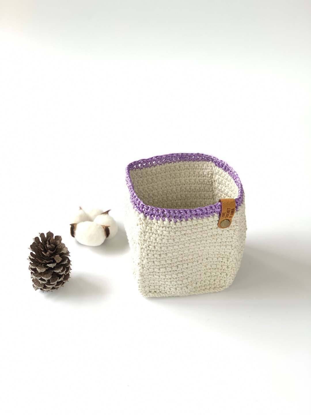 Crochet Container With Kitchen Twine and a Lavender Border in - Etsy