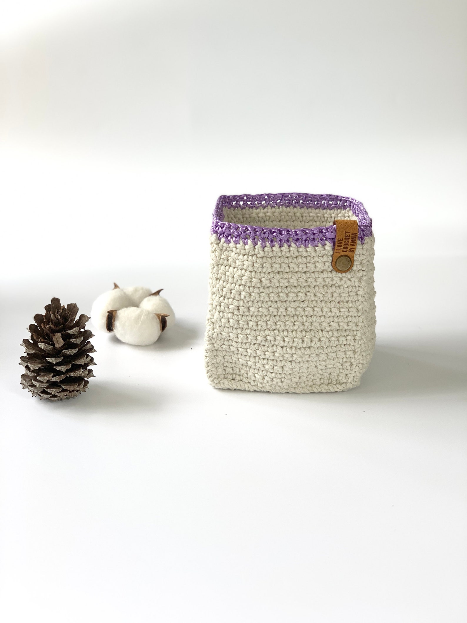 Crochet Container With Kitchen Twine and a Lavender Border in - Etsy