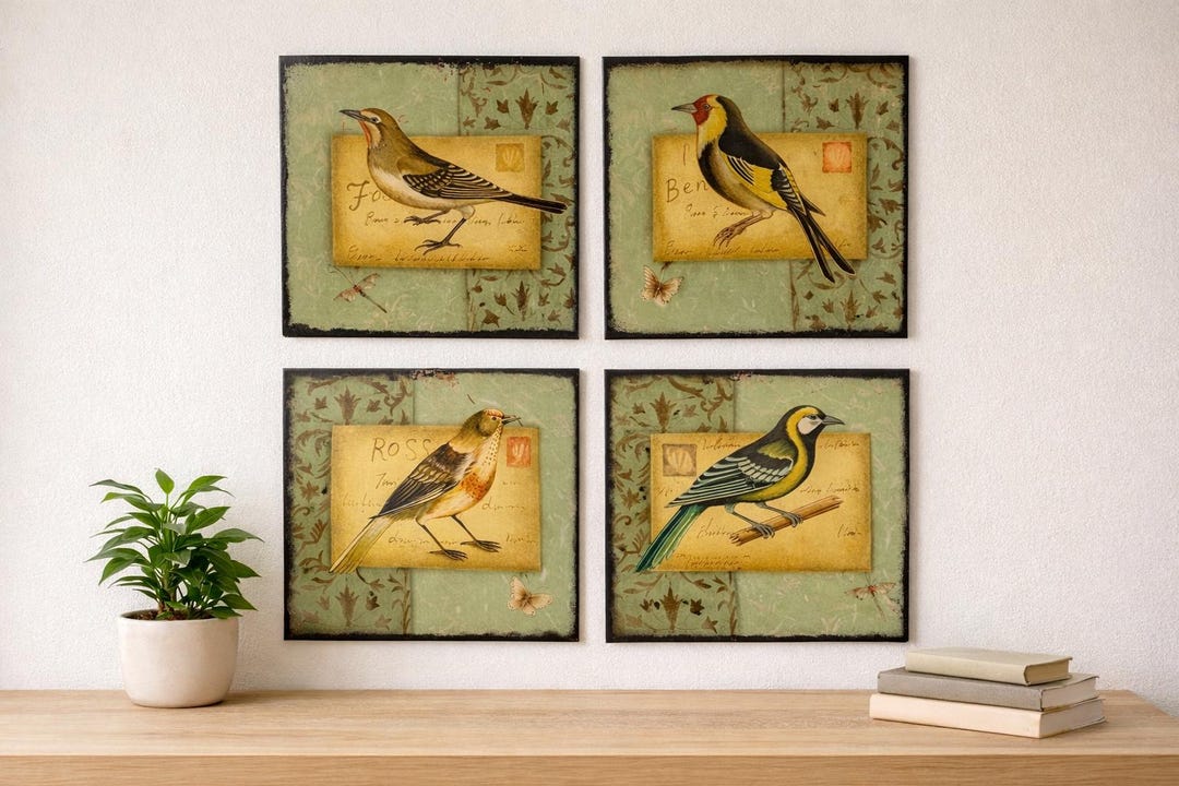Vintage Bird Wall Art Set Botanical Bird Prints - Etsy