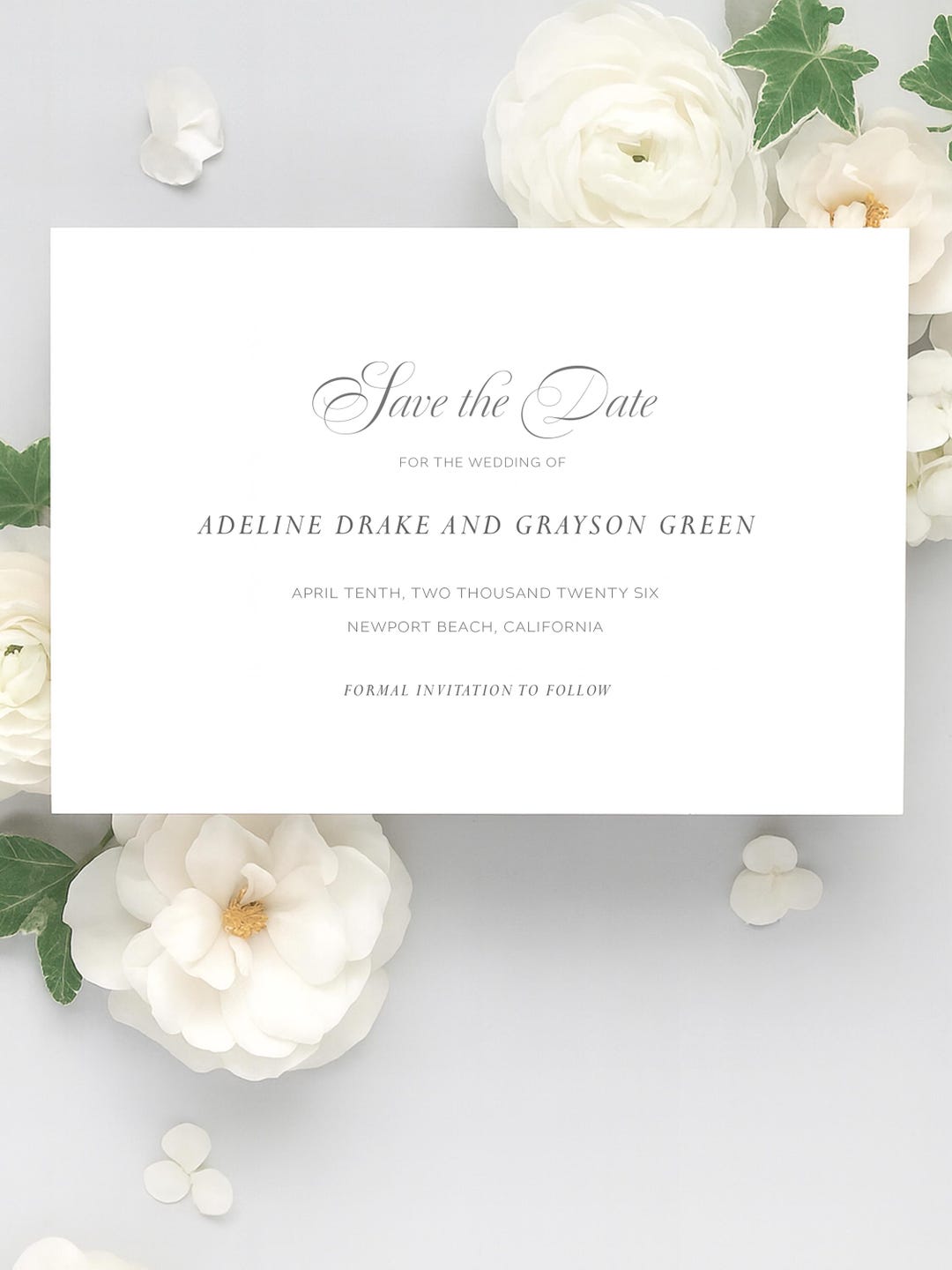 Elegant Calligraphy Save the Date Cards Printed, Margot Minimalist ...