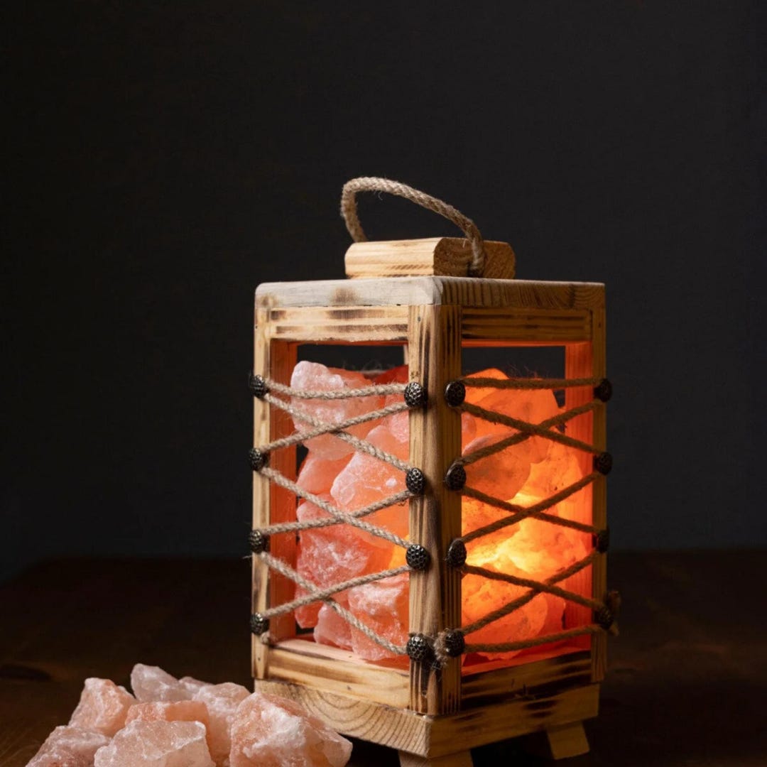 Wooden Cage Himalayan Salt Lamp | Natural Home Decor - Etsy