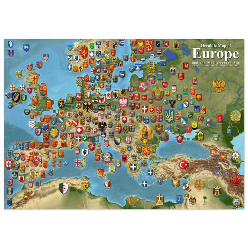 Heraldic Map of Europe & the Mediterranean Sea - Enhanced Arms for ...