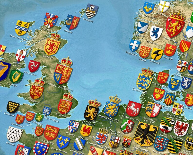 Heraldic Map of Europe & the Mediterranean Sea - Enhanced Arms for ...