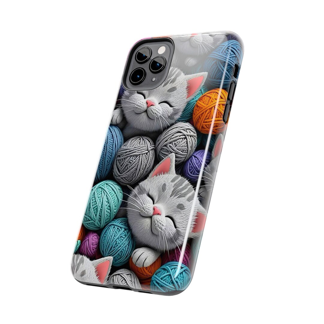 Sleeping Grey Kittens With Yarn Phone Case | Cute Cat Illustration ...