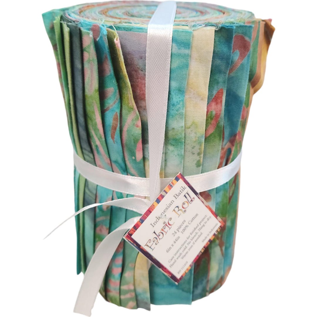 24 Pcs, 6x44 Indonesian Batik Jelly Fabric Roll Bundle, Turquoise Green ...