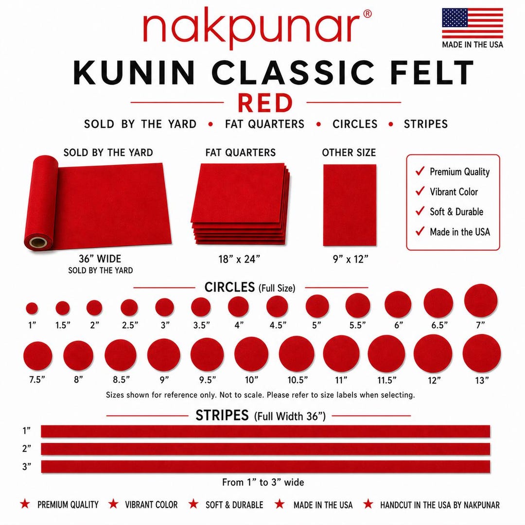 Choose Size & Shape – Red Acrylic Felt Circles, Strips, by FQ, Yard or ...