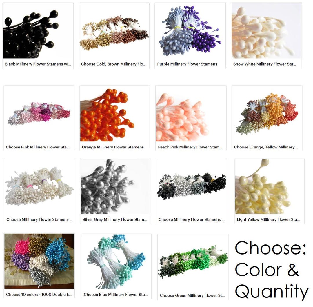 Millinery Flower Stamens - Solid Colors, Glitters - You Choose the ...