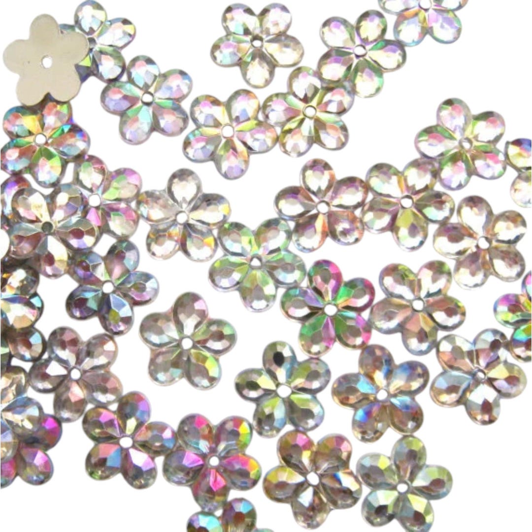 200 Pcs Crystal Clear Iridescent Floral Sew on Flatback Rhinestones - 1 ...
