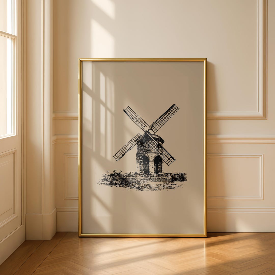 Vintage Windmill Wall Art Printable | Rustic Farmhouse Minimal ...