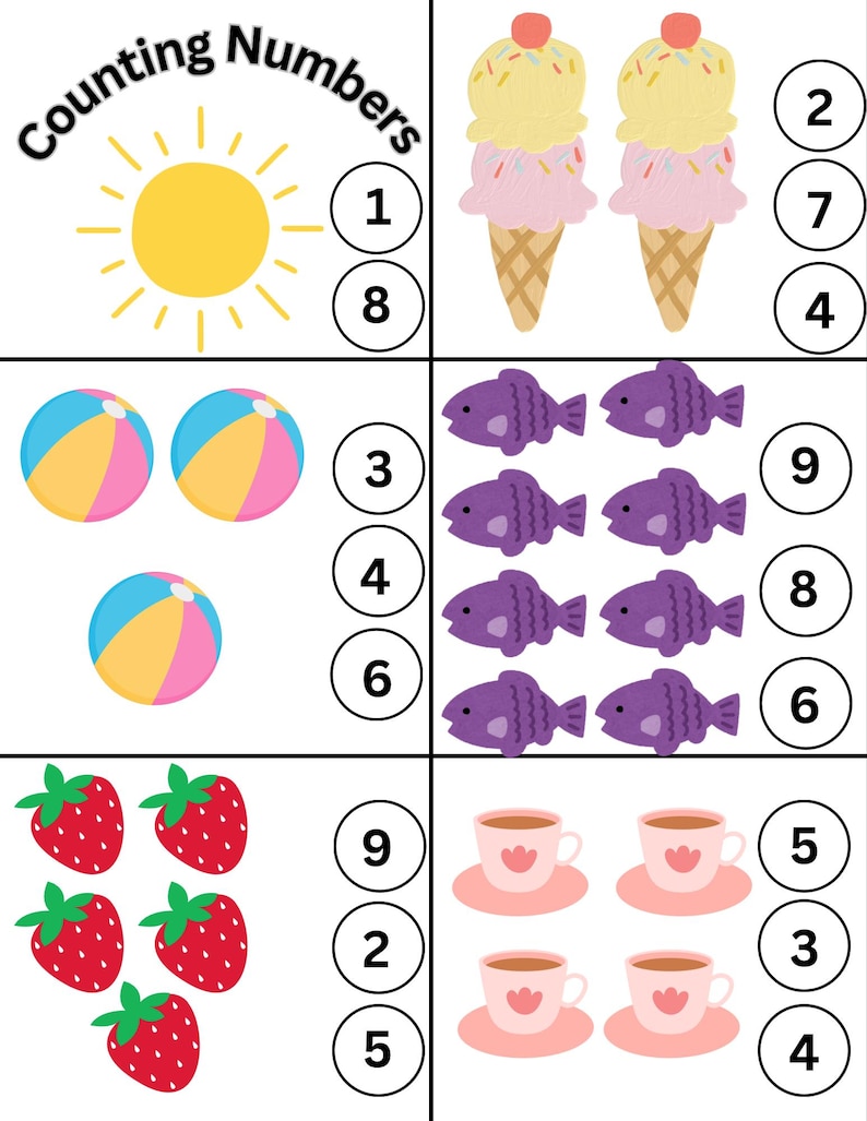 Preschool Counting Printable Homeschool Worksheet Early Math Learning ...