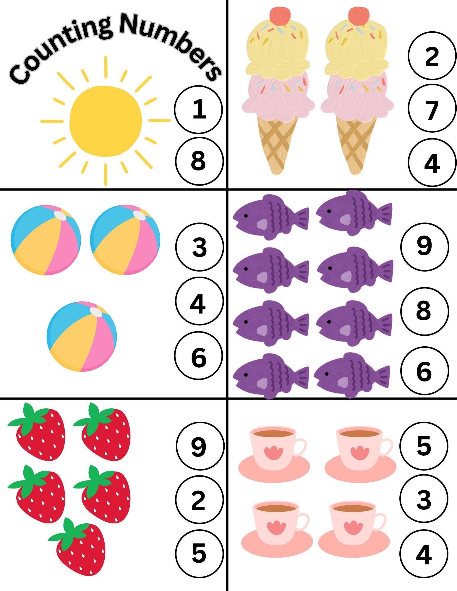 Preschool Counting Printable Homeschool Worksheet Early Math Learning ...