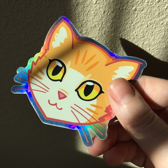 Orange Neon Holographic Cat Sticker Art & Collectibles Digital Drawing ...