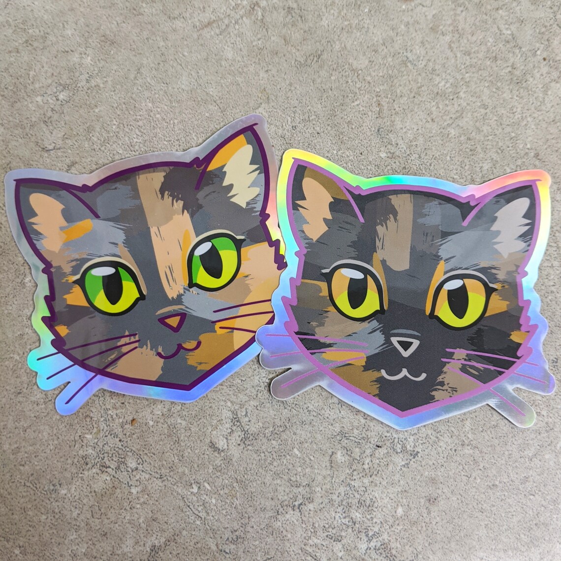 Tortoiseshell Cat Face gold Eyes Holographic Sticker - Etsy