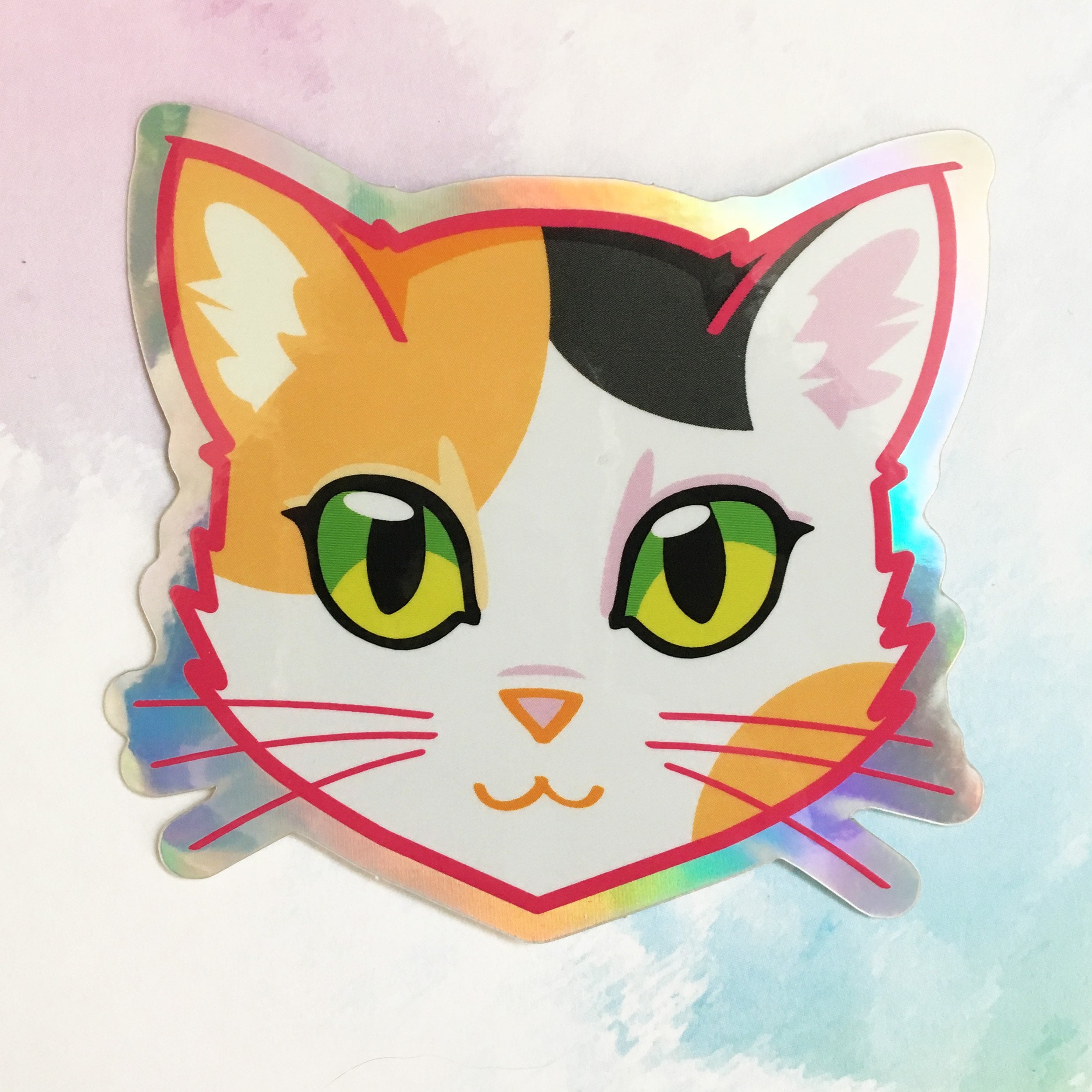 Calico Cat Face - Holographic Sticker - Etsy