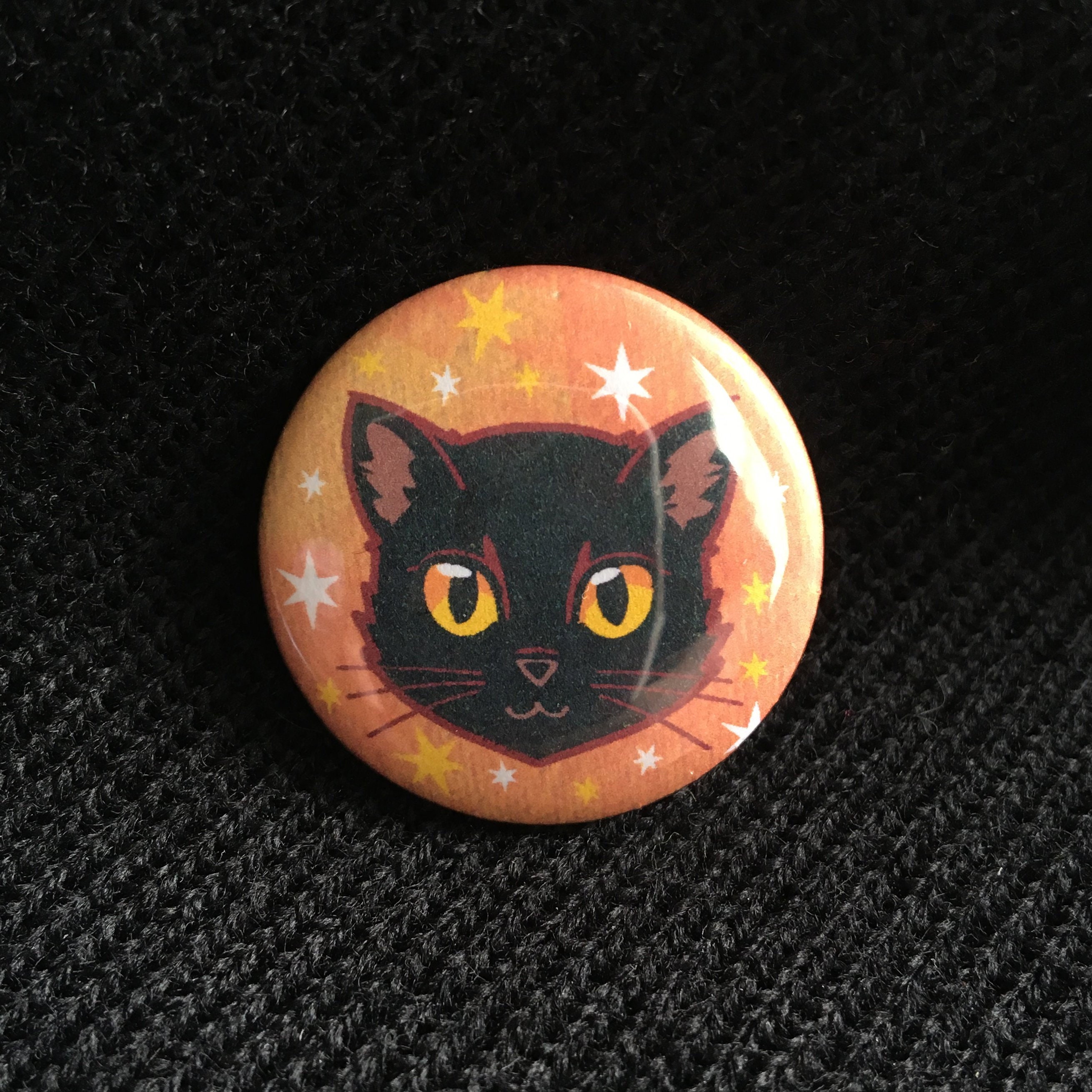 Black Cat Face - Button Pin - Etsy