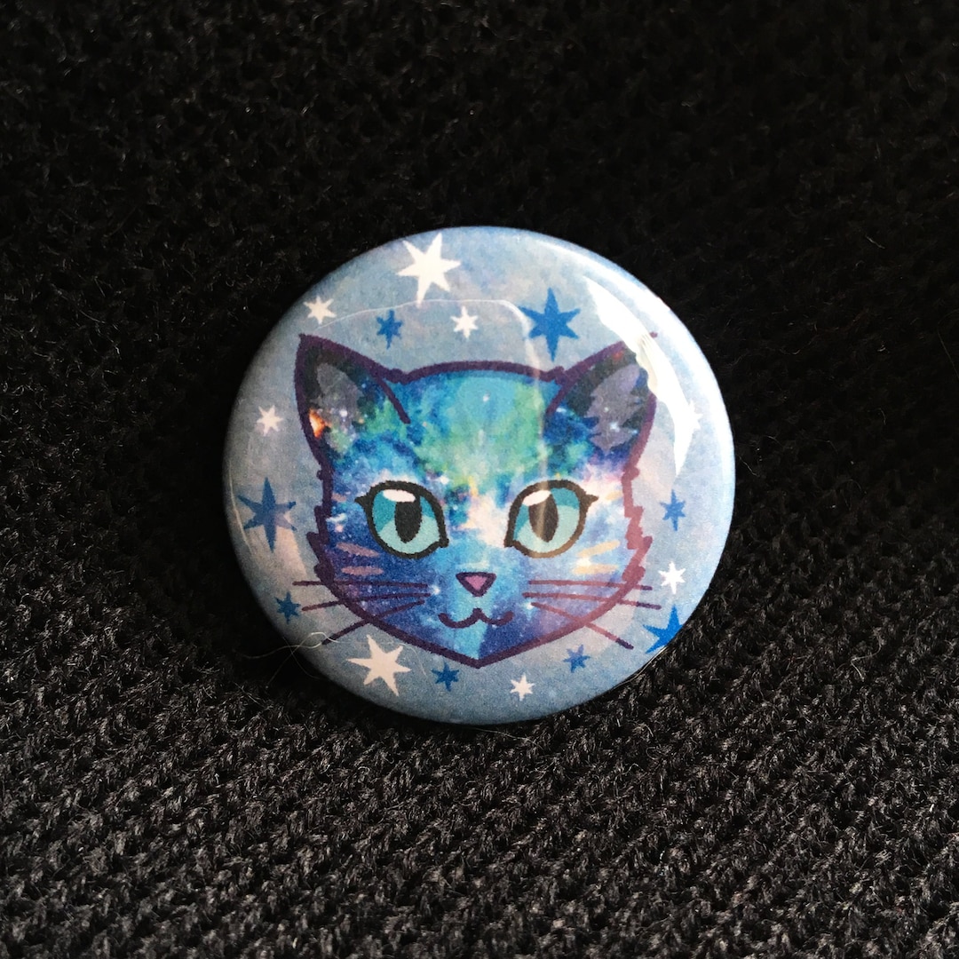 Galaxy Cat Face - Button Pin - Etsy