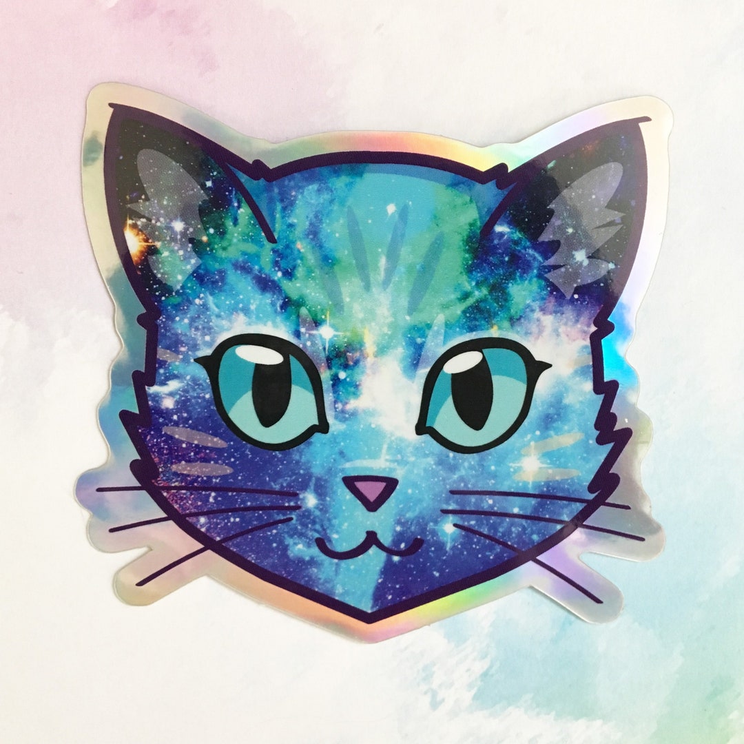 Galaxy Cat Face - Holographic Sticker - Etsy
