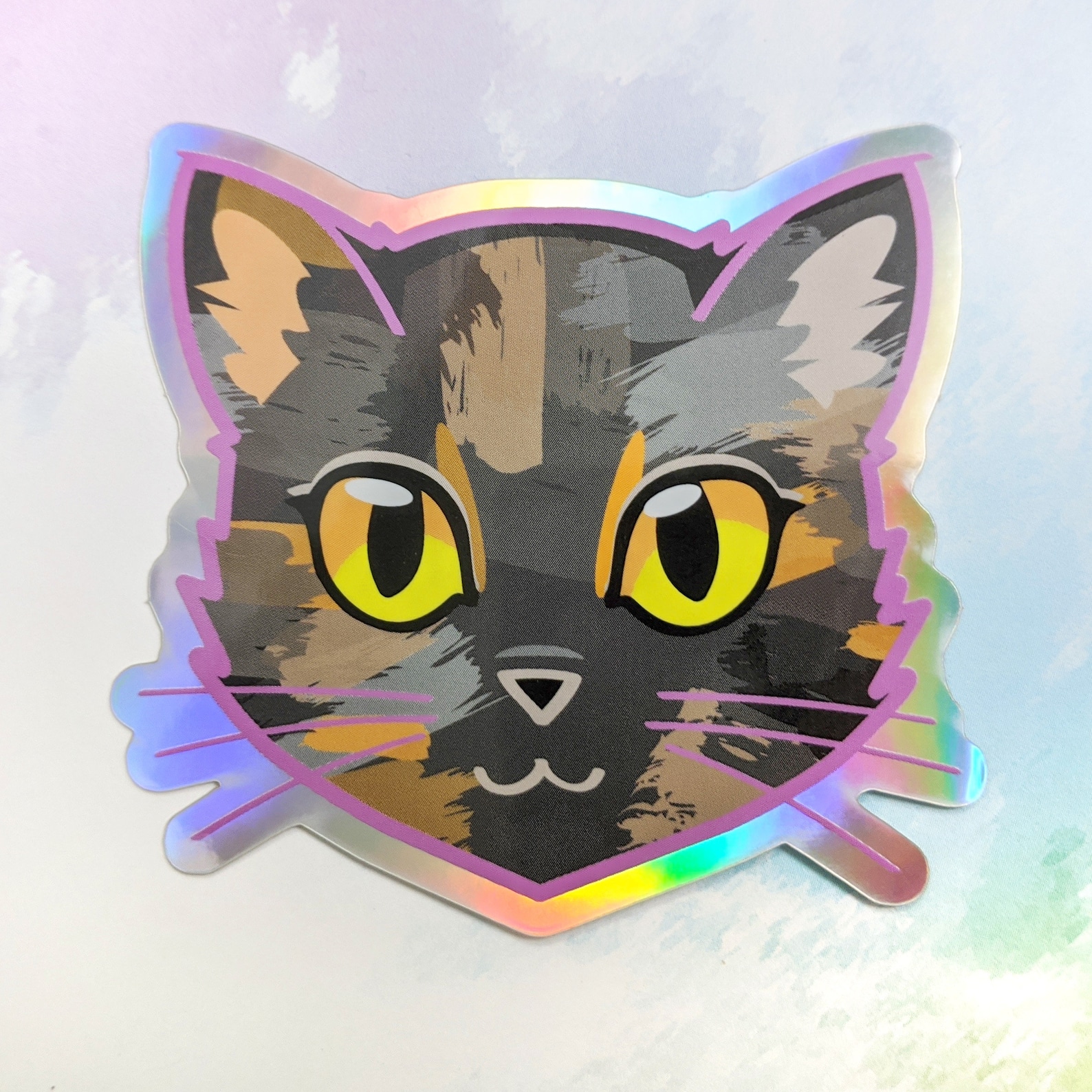 Tortoiseshell Cat Face gold Eyes Holographic Sticker - Etsy