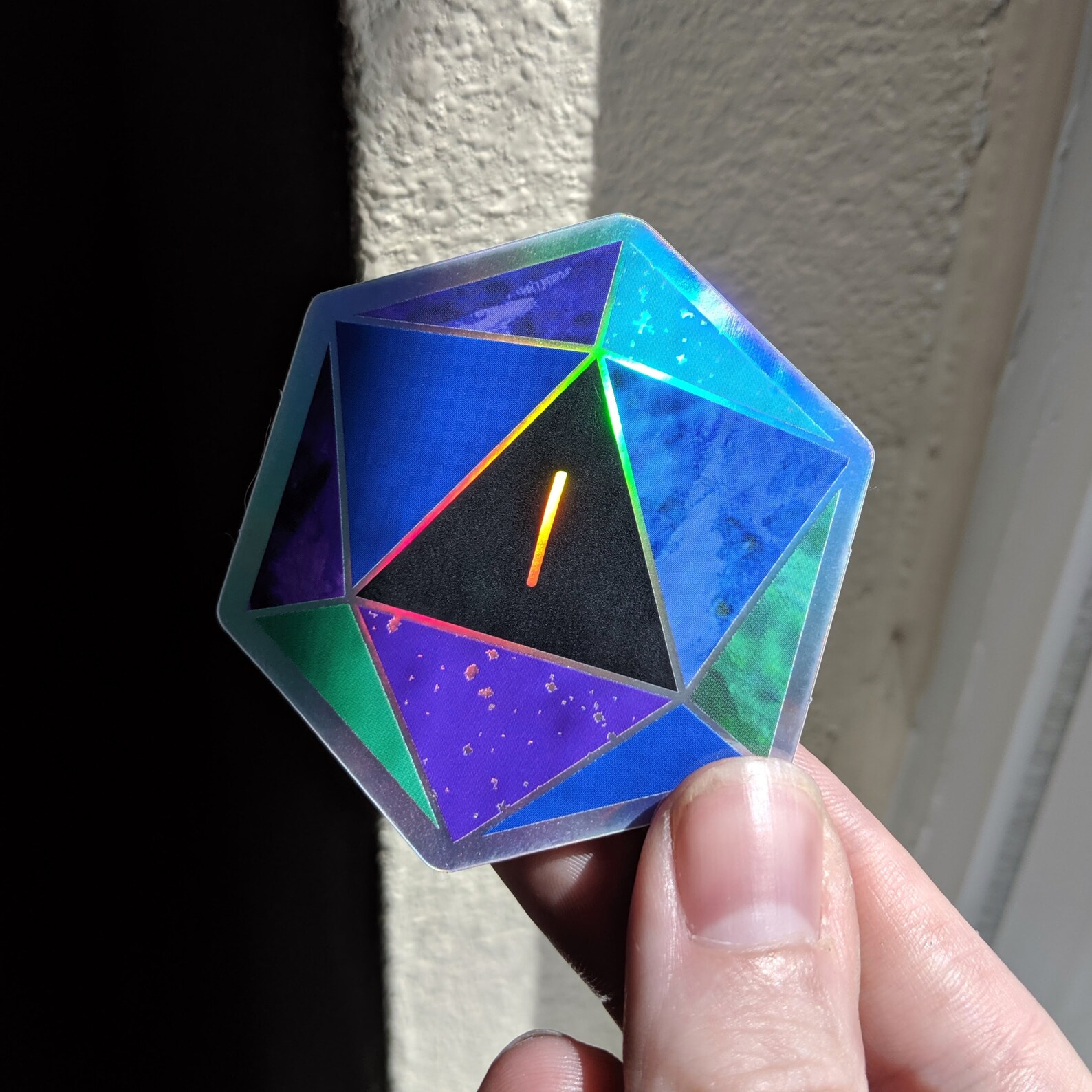 Blue D20 Nat 1 Holographic Hexagon Sticker | Etsy