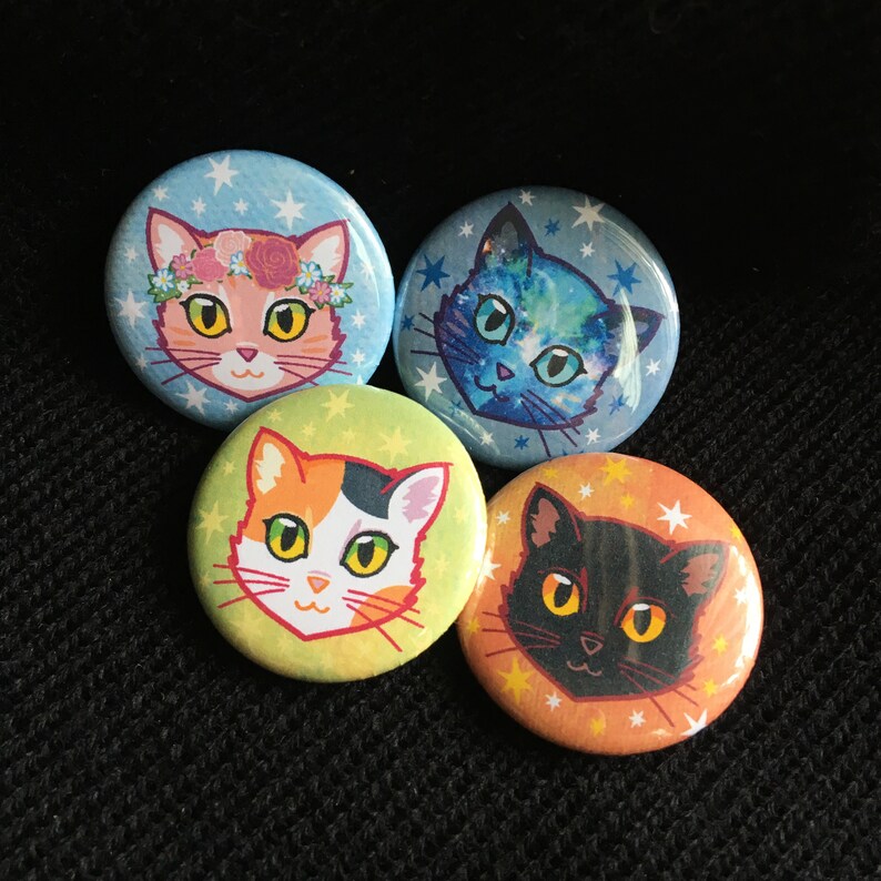 Black Cat Face - Button Pin - Etsy