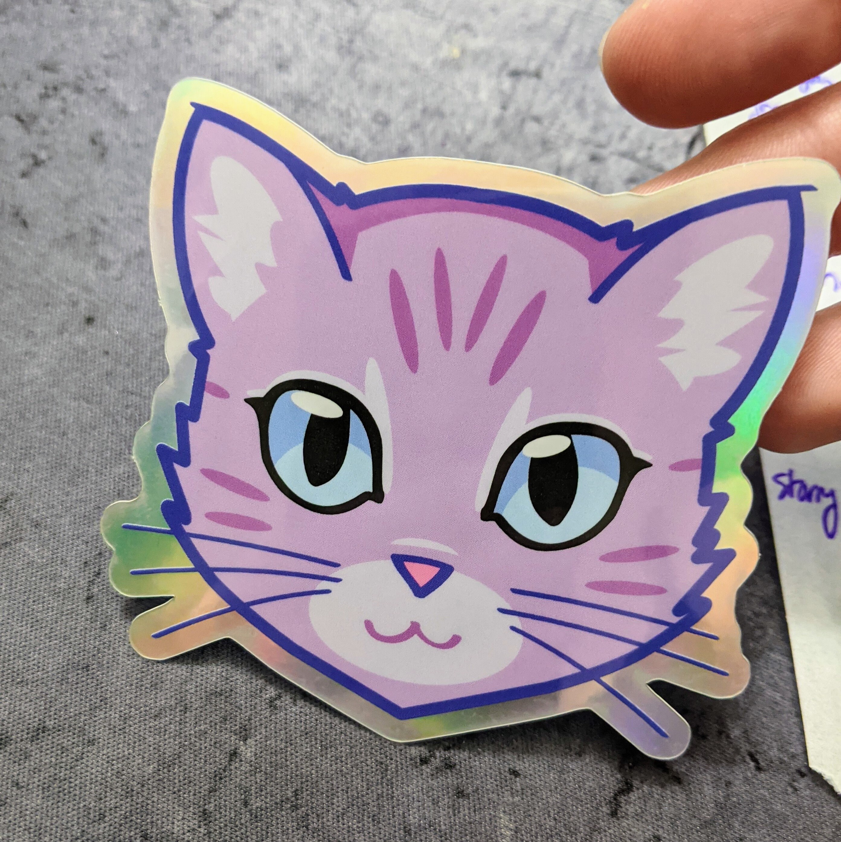 Purple Cat Face Holographic Sticker | Etsy